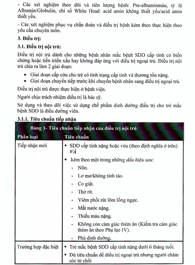 Chẩn đoán và điều trị bệnh suy dinh dưỡng cấp tính ở trẻ em từ 0 đến 72 tháng tuổi